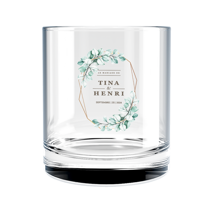 Verre à eau personnalisé incassable - Mariage Vert & Doré